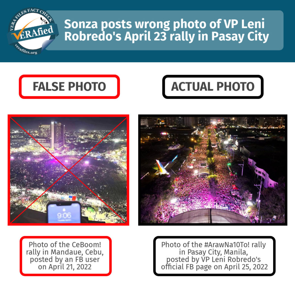 VERA FILES FACT CHECK: Jay Sonza nag post ng maling litrato sa Leni b ...