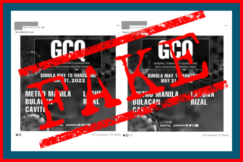 VERA FILES FACT CHECK: FAKE infog claims NCR, 4 provinces under GCQ ...