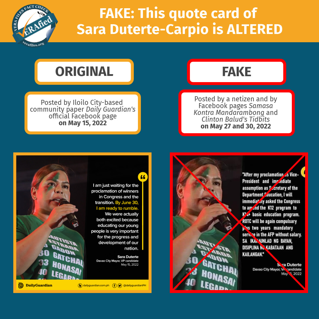 FACT CHECK Sara Duterte Quote On K 14 And ROTC FAKE FACT CHECK Sara Duterte Quote On K 14 And ROTC FAKE