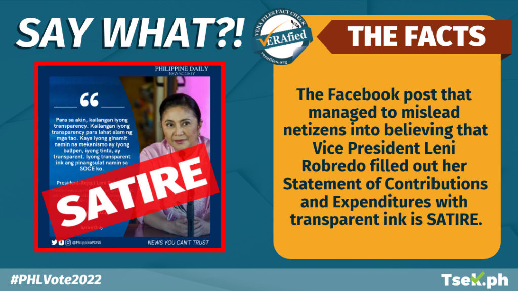 FACT CHECK: FB post claiming Robredo filled out SOCE with invisible ink ...