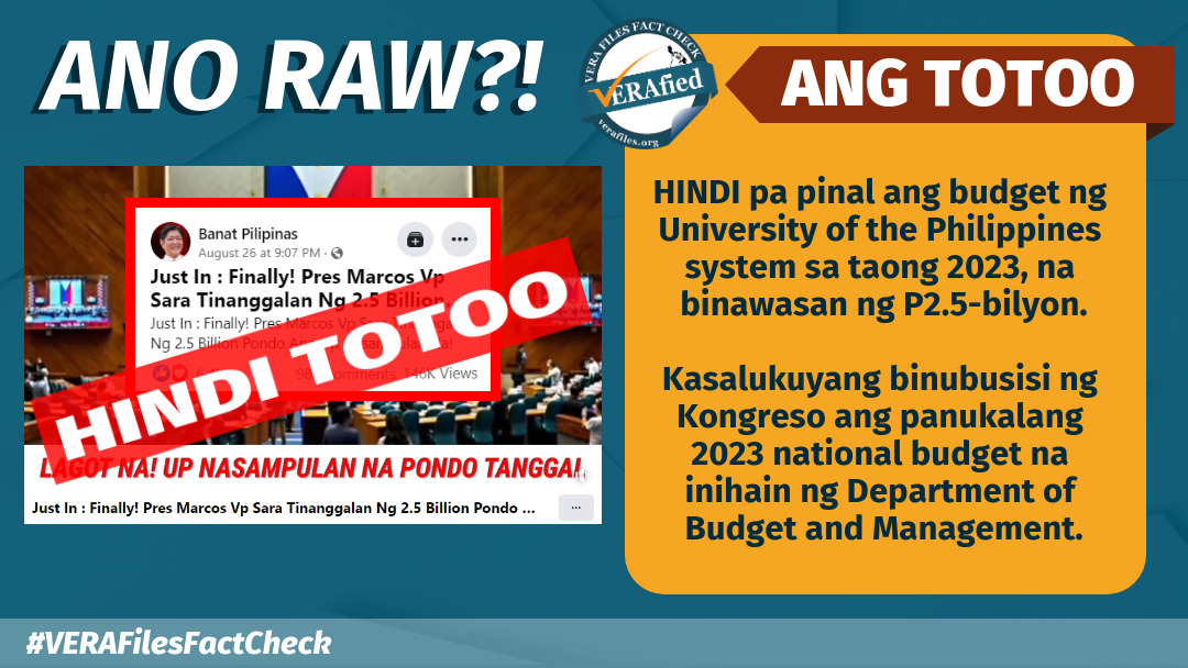 VERA FILES FACT CHECK: UP budget slashed by P2.5B NOT yet final - VERA ...