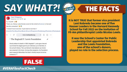 VERA FILES FACT CHECK: Fil-Am philanthropist not behind Leni Robredo's Harvard fellowship - VERA ...