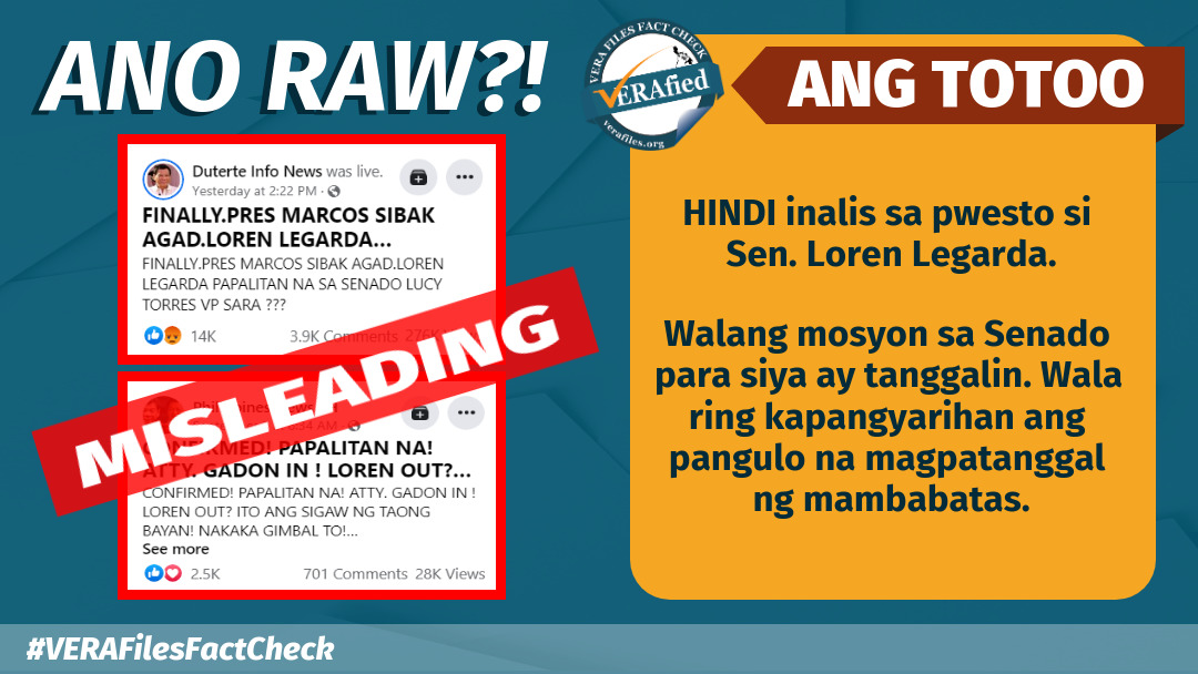 VERA FILES FACT CHECK: Legarda NOT being replaced as senator - VERA Files