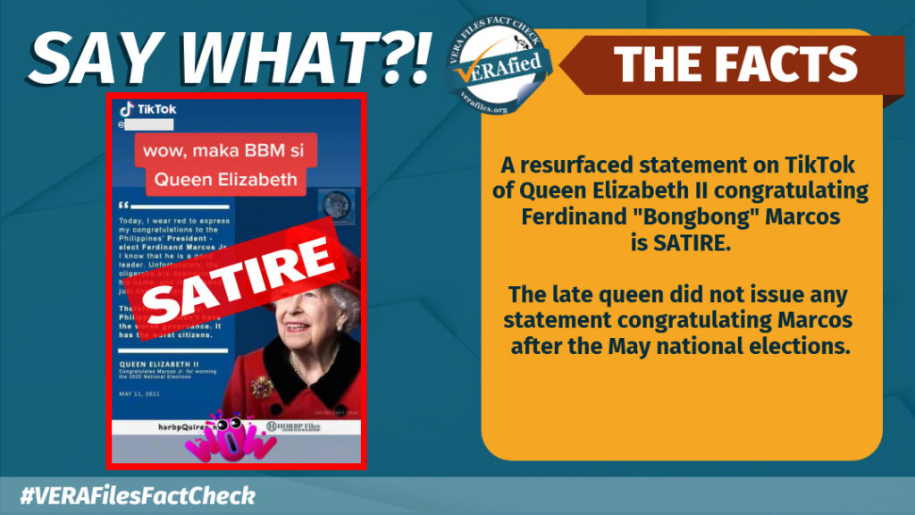 VERA FILES FACT CHECK: SATIRICAL quote card of Queen Elizabeth II ...