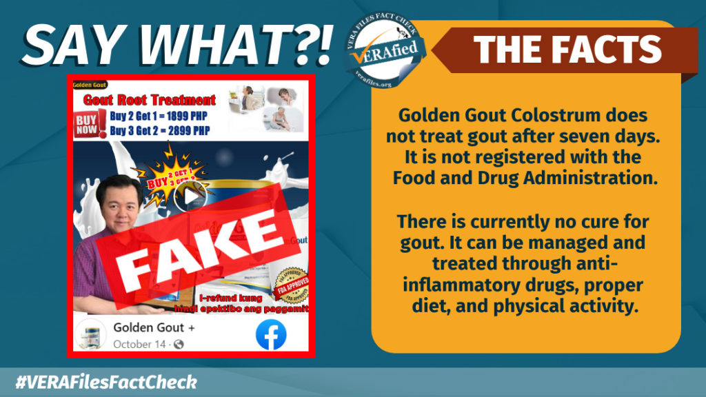 VERA FILES FACT CHECK: Golden Gout Colostrum does NOT treat gout - VERA ...