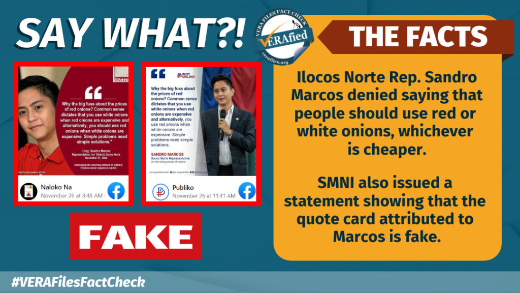 VERA FILES FACT CHECK: FAKE Sandro Marcos quote on use of onions still ...