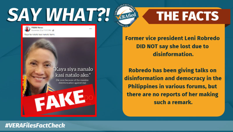 VERA FILES FACT CHECK: FAKE Robredo quote card on election results ...