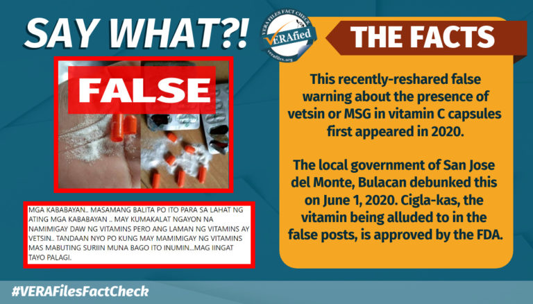 VERA FILES FACT CHECK: Netizens revive FALSE post about vetsin-filled ...