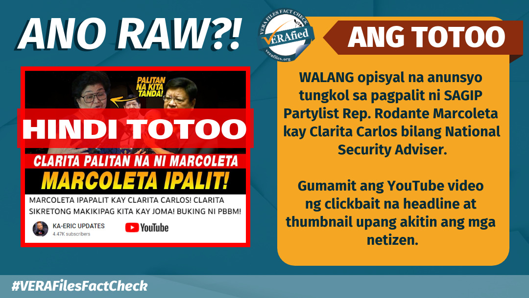 VERA FILES: Video FALSELY claims Marcoleta will replace Carlos as ...