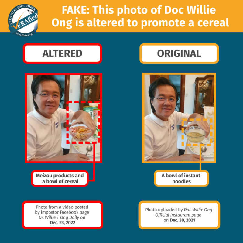 Another FAKE ad uses Doc Willie Ong’s name to promote weight loss cereal