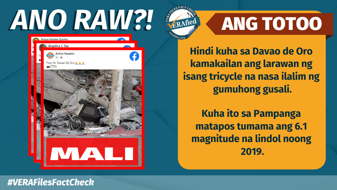 Photo of trike under collapsed building NOT from Davao de Oro quake