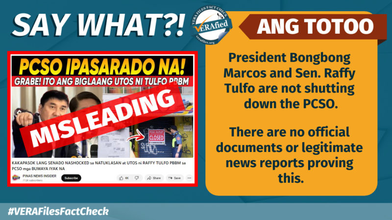 VERA FILES FACT CHECK: Marcos, Tulfo NOT shutting down PCSO - VERA Files