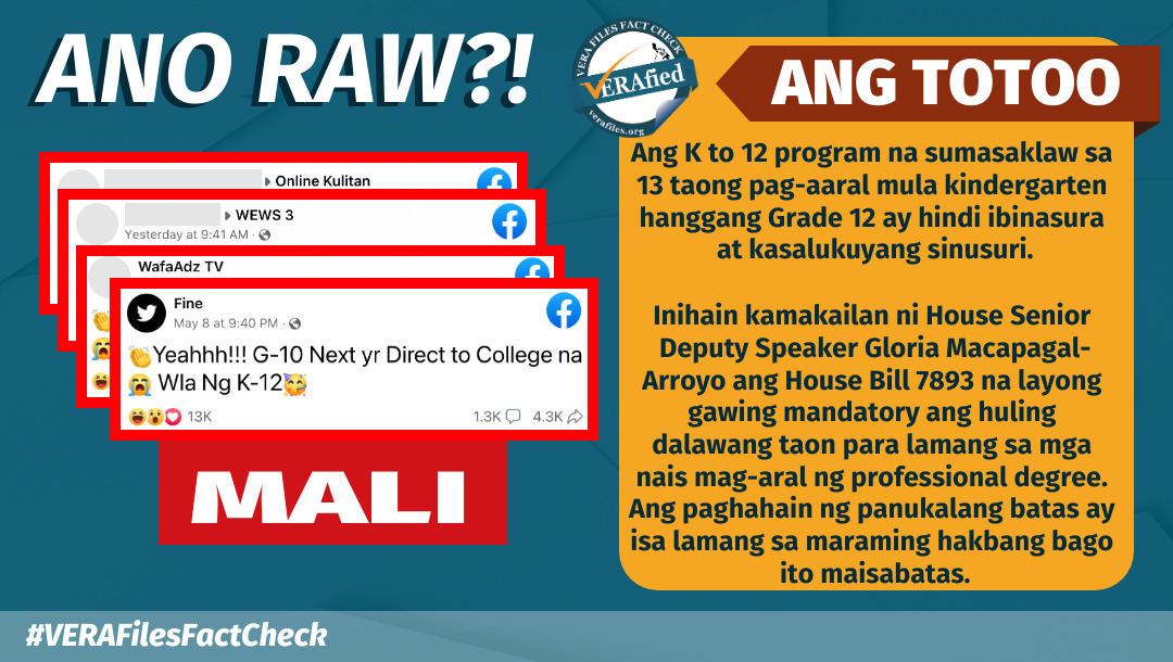 VERA FILES FACT CHECK: K to 12 is NOT abolished, 10th graders still ...
