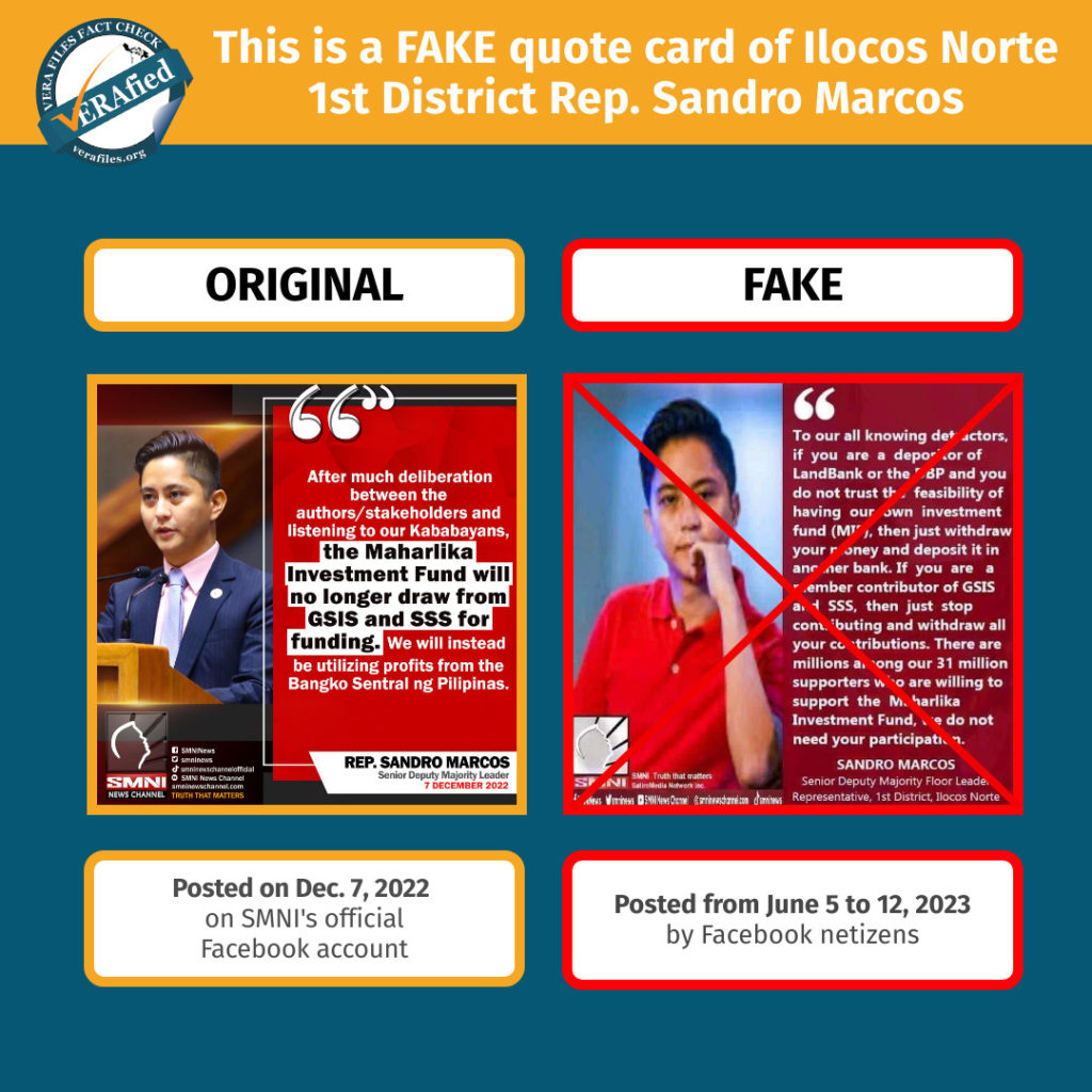 VERA FILES FACT CHECK: Netizens share FAKE Sandro Marcos quote card on ...