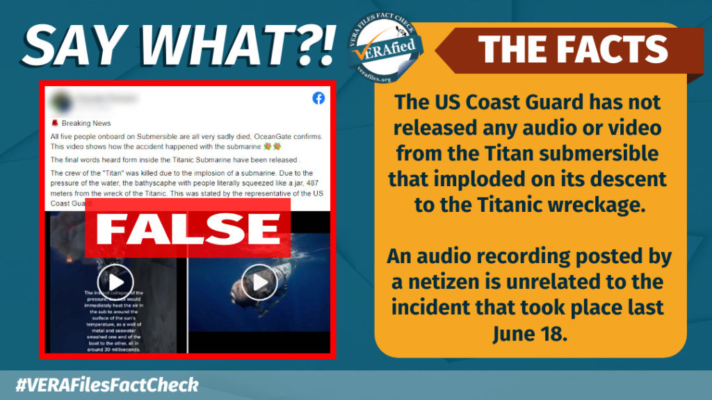 VERA FILES FACT CHECK: Another FALSE post on the Titan submersible ...