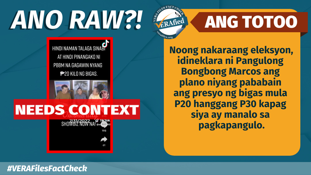 VERA FILES FACT CHECK: Claim that Marcos Jr. ‘did not promise P20 rice ...