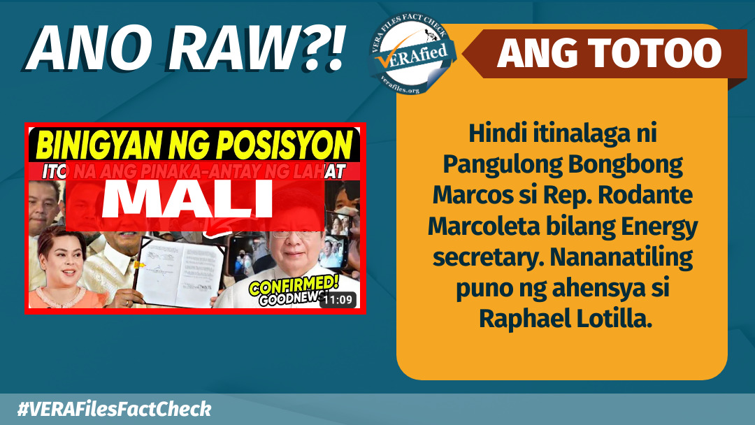 Vera Files Fact Check Marcoleta Not Appointed As Energy Chief Vera Files