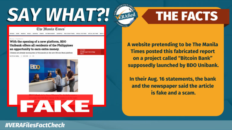 VERA FILES FACT CHECK: Impostor site posts FAKE ‘BDO bitcoin bank ...