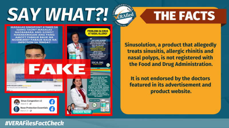 VERA FILES FACT CHECK: FB pages post FAKE ad for unregistered sinusitis ...