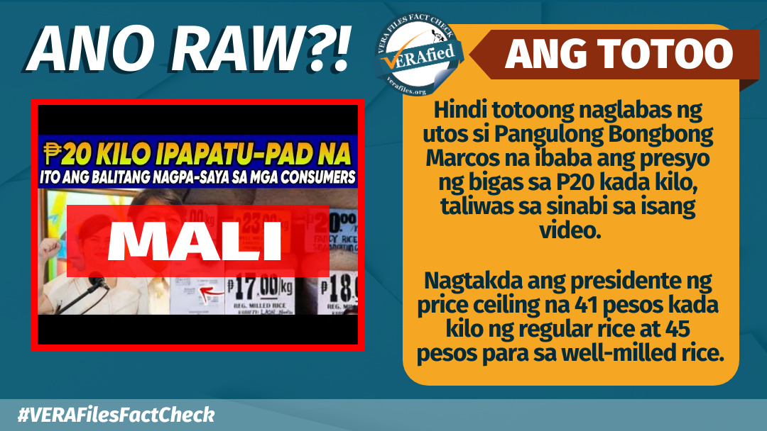 VERA FILES FACT CHECK: NO Marcos order setting price of rice at P20 ...