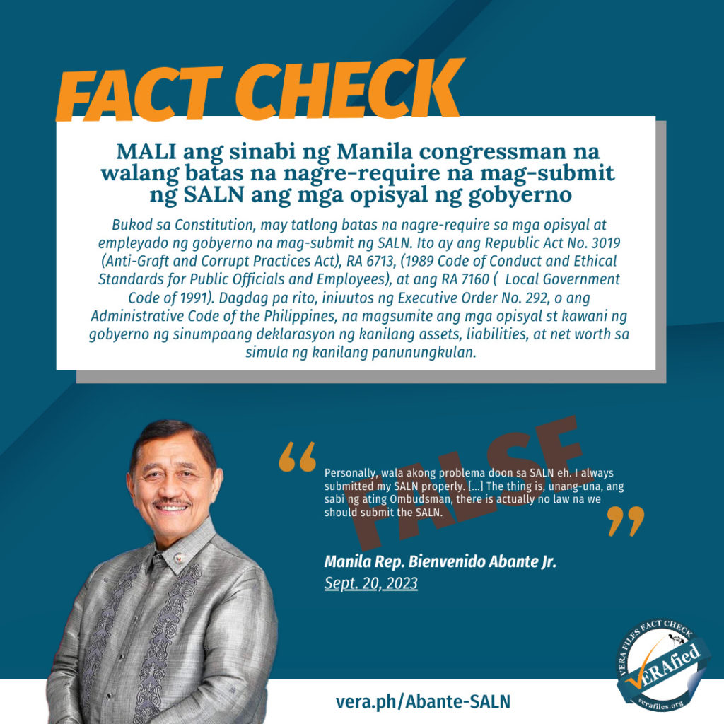 VERA FILES FACT CHECK: Pahayag ng Manila Congressman na walang batas na ...