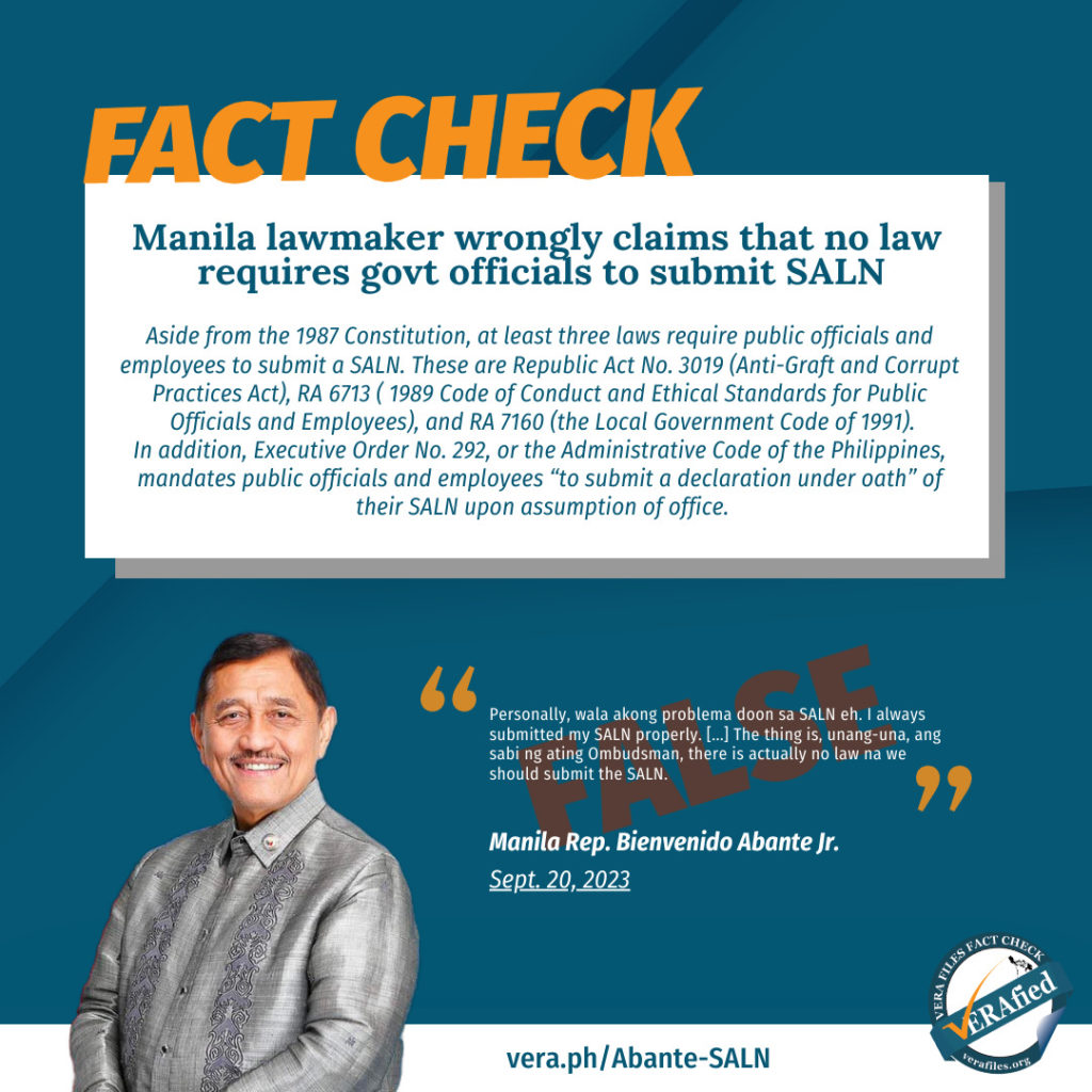 Manila lawmaker wrong. Law requires SALN for govt officials