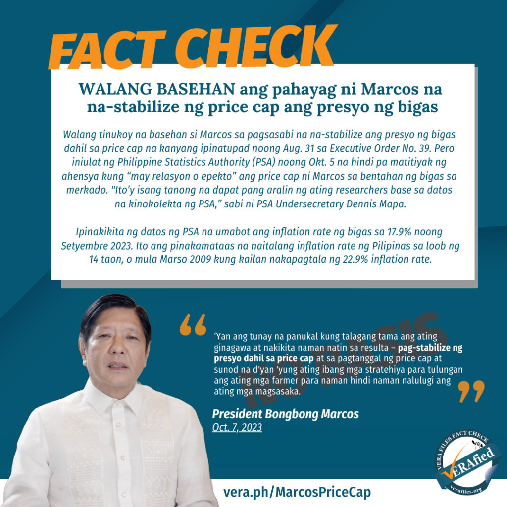 VERA FILES FACT CHECK: Pahayag ni Marcos na presyo ng bigas naging matatag dahil sa price cap ...
