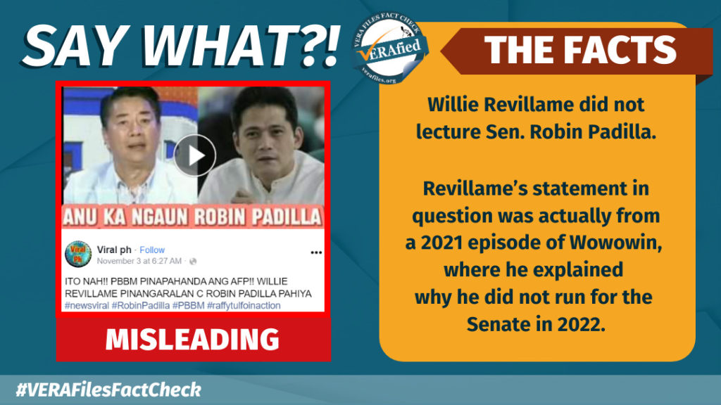 VERA FILES FACT CHECK: Willie Revillame did NOT lecture Robin Padilla ...