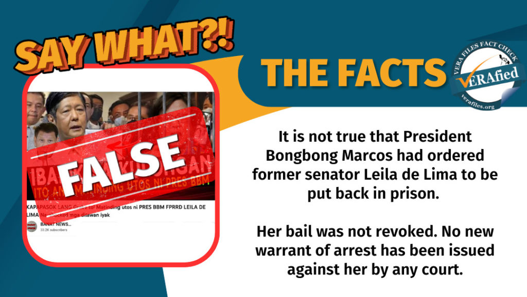 VERA FILES FACT CHECK: NO Marcos order to imprison De Lima again