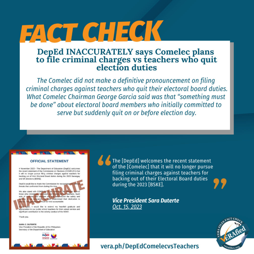 VERA FILES FACT CHECK: DepEd INACCURATELY says Comelec plans to file ...