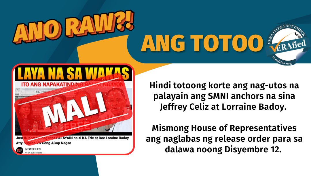 VERA FILES FACT CHECK: Video FALSELY claims court ordered Badoy, Celiz release - VERA Files