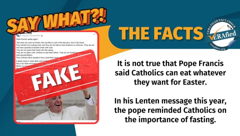 FACT CHECK: Netizens fall for FAKE Pope Francis quote on fasting - VERA ...