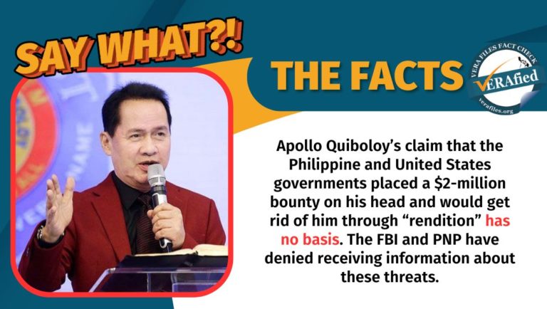 VERA FILES FACT CHECK: Quiboloy makes baseless claim on kill order, $2 ...