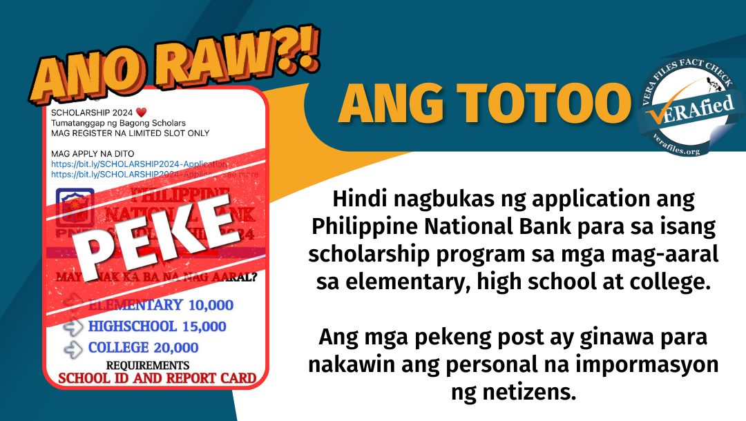 VERA FILES FACT CHECK: Several FB posts spread FAKE PNB scholarship program - VERA Files