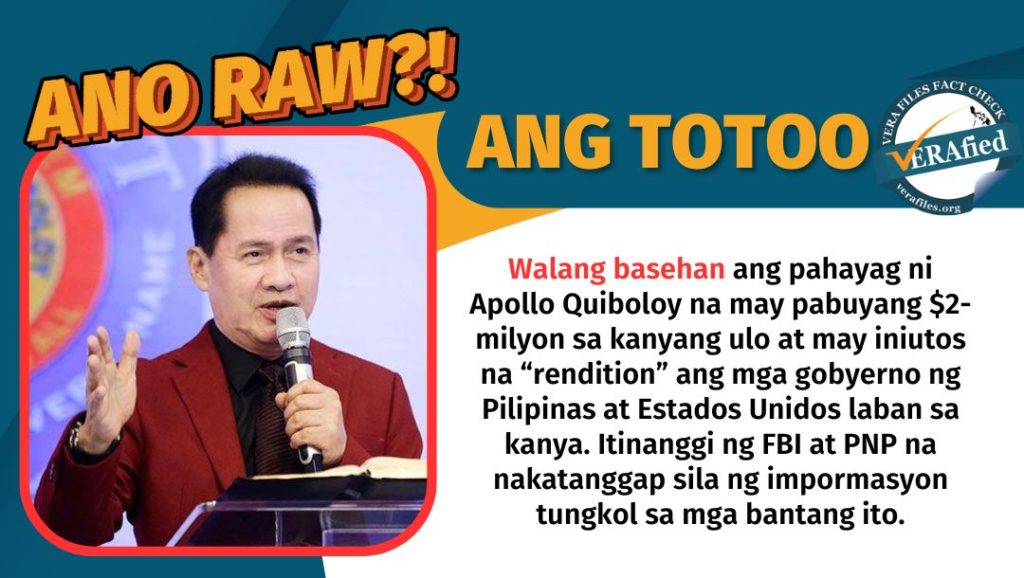 VERA FILES FACT CHECK: Pahayag ni Quiboloy na ipapapatay siya at $2-milyong patong sa ulo walang ...