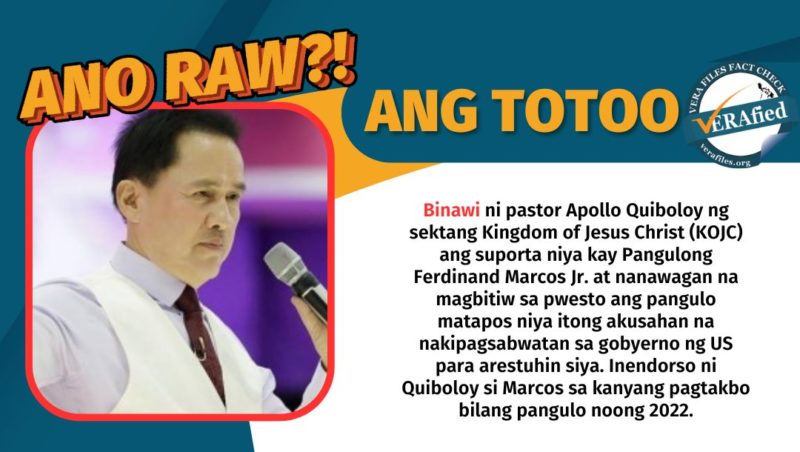 VERA FILES FACT CHECK: Apollo Quiboloy binawi ang suporta kay Marcos ...