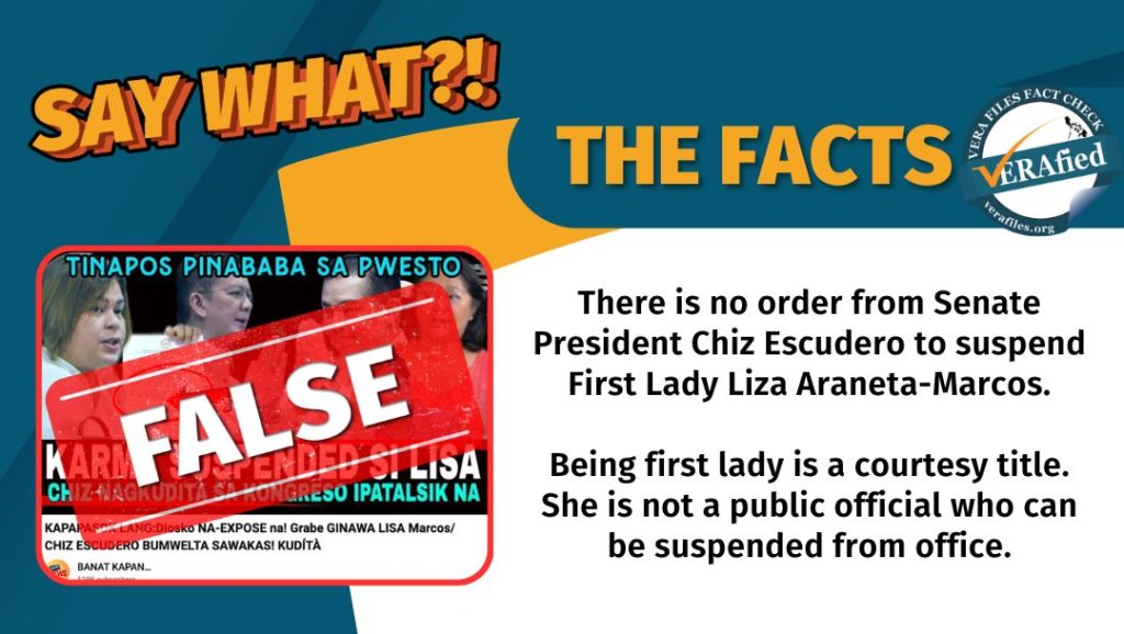 FACT CHECK: First Lady Liza Marcos NOT suspended