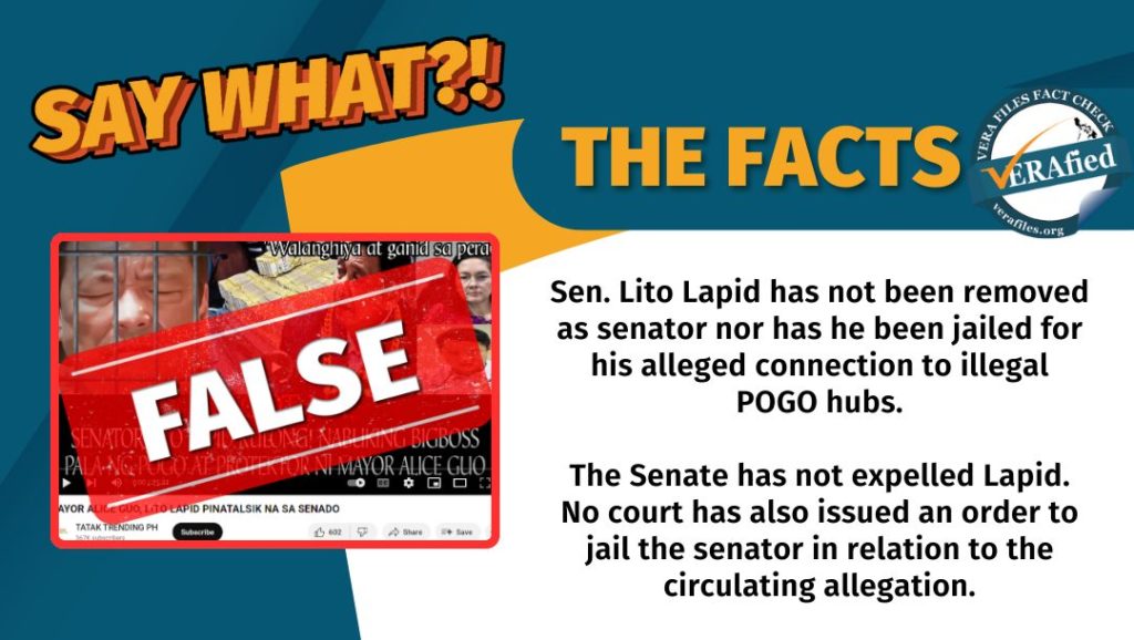 Lito Lapid NOT jailed nor removed as senator