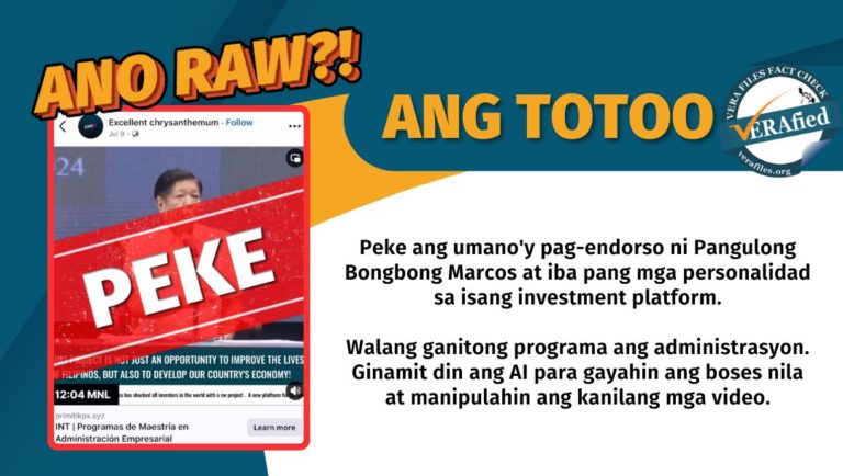 PEKE ang endorsement video ni Marcos sa isang investment platform