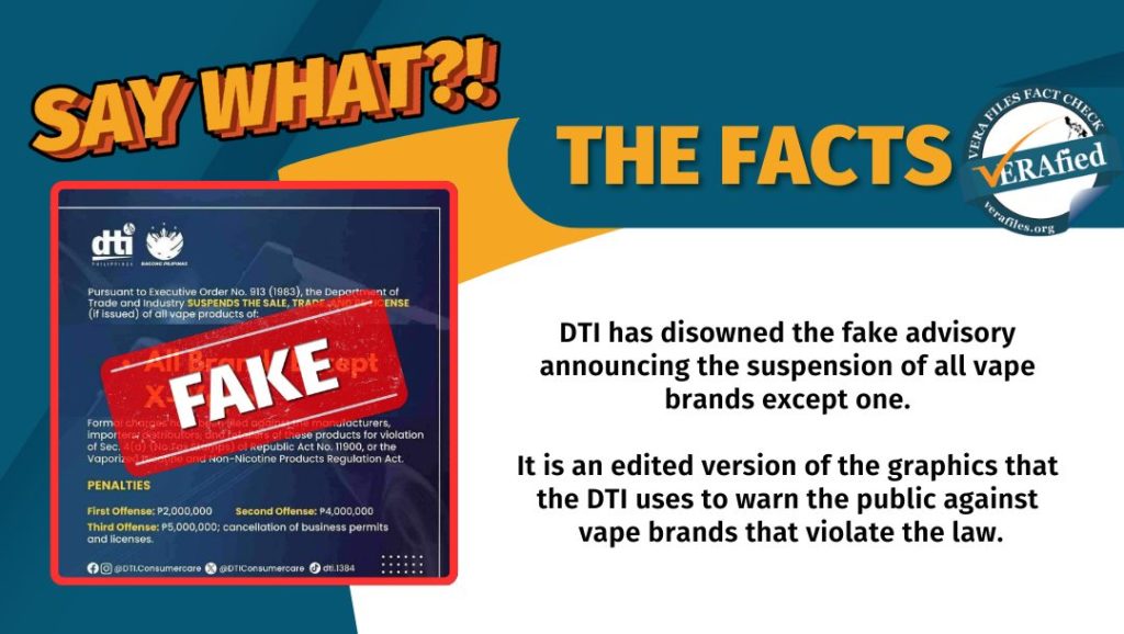 'DTI' advisory suspending all but one vape brand FAKE