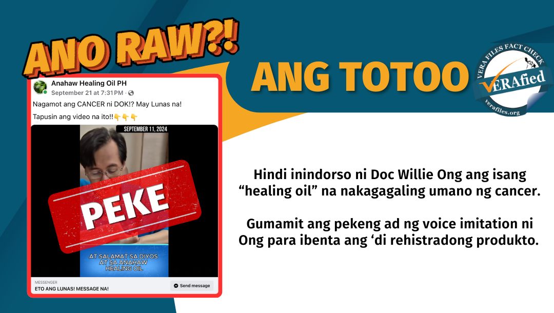 Doc Willie Ong DID NOT endorse healing oil for cancer