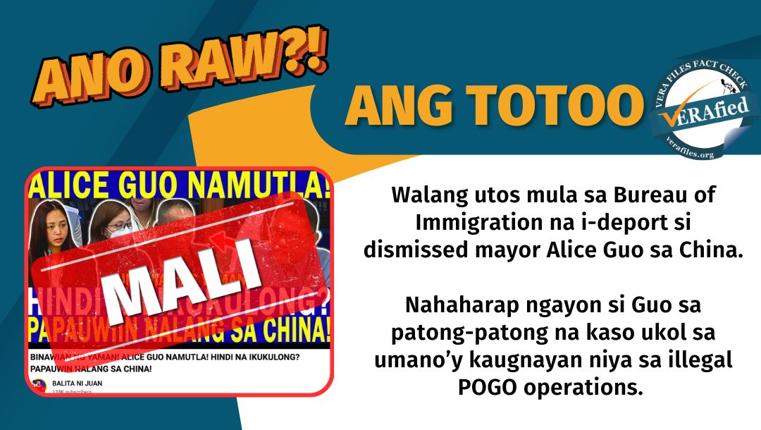 FACT CHECK: NO order to deport Alice Guo to China - VERA Files