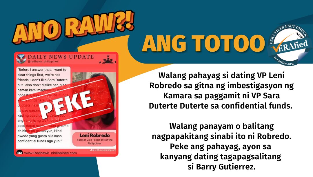 Robredo quote defending Sara Duterte on confidential funds issue FAKE