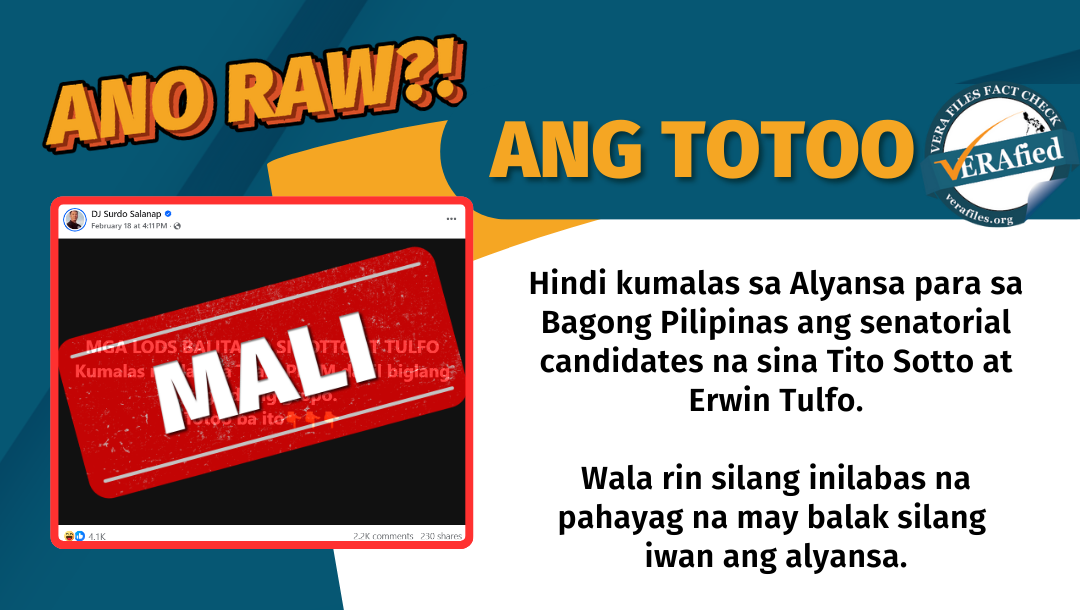 Sotto, Tulfo did NOT leave Alyansa slate
