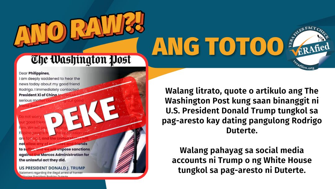 Trump quote on Duterte's arrest is FAKE