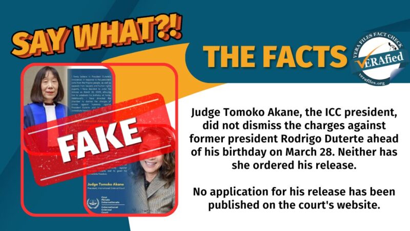 NO release order from ICC president Tomoko Akane for Duterte's birthday