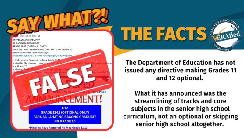 Grades 11, 12 NOT becoming optional
