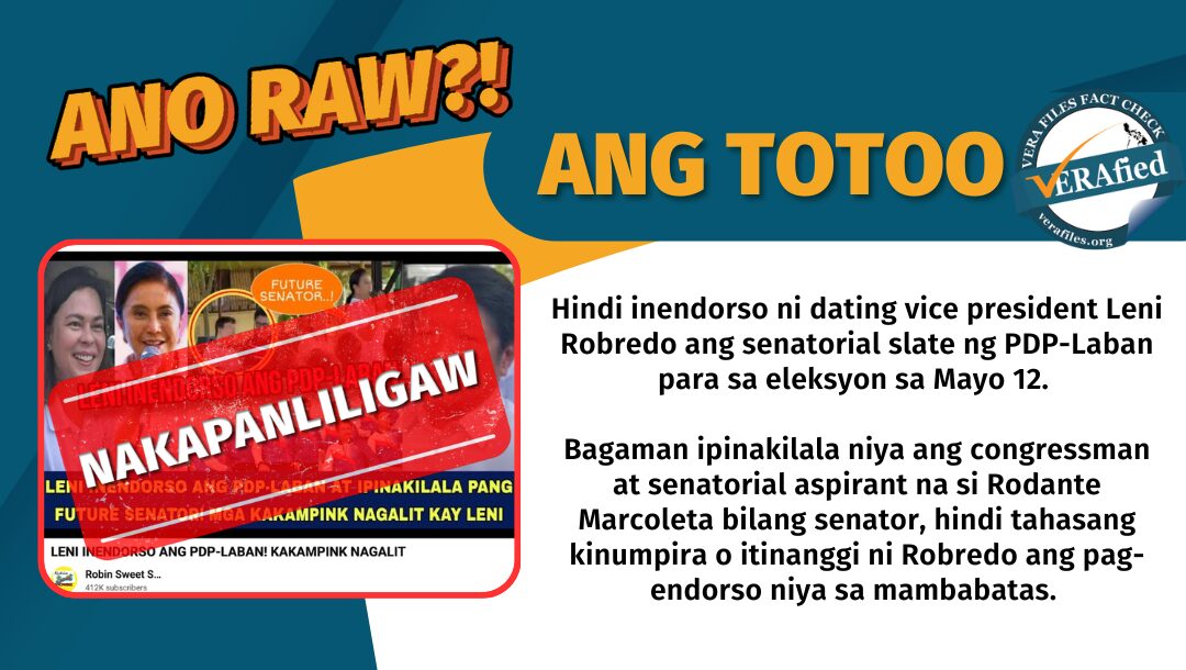 Claim that Robredo endorsed PDP-Laban senatorial bets MISLEADS