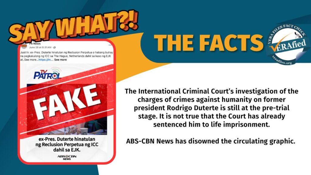 Graphic on "ICC convicting Duterte with life imprisonment" FAKE