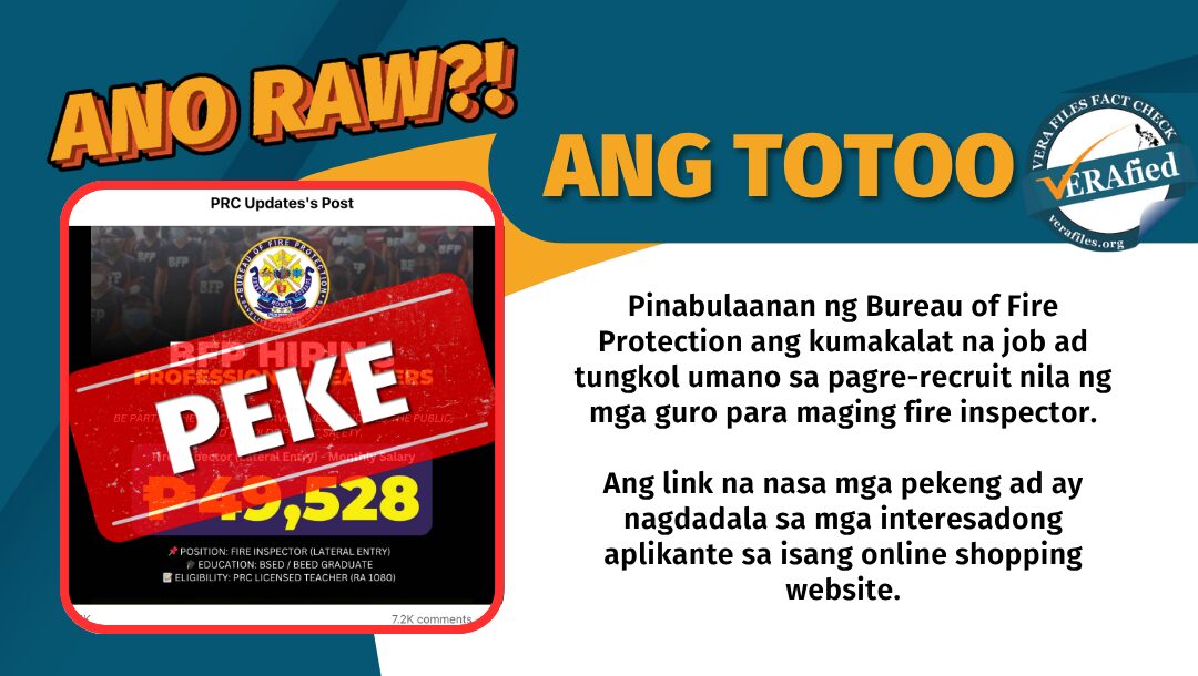 BFP is NOT hiring teachers as fire inspectors